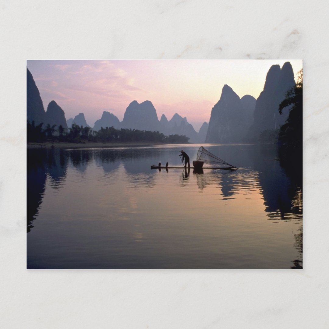 Morning crossing on River Li, Guilin, China Postcard | Zazzle