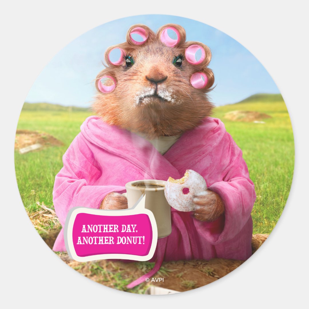 Morning Groundhog with Breakfast Donut and Coffee Classic Round Sticker ...