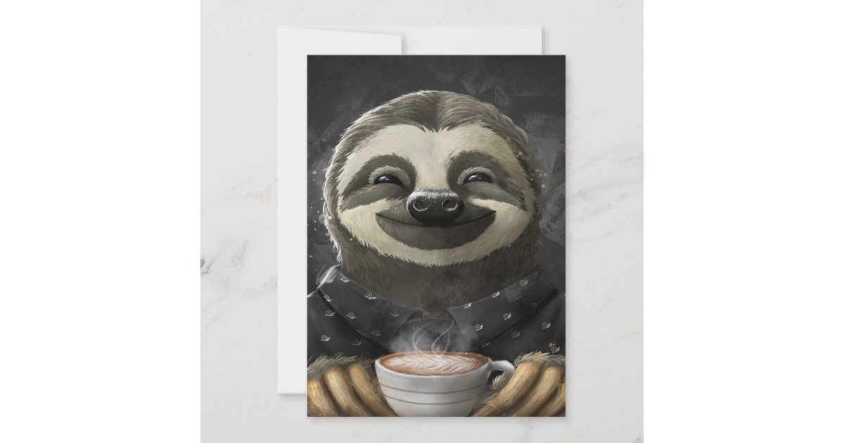 Morning Sloth Coffee Black Holiday Card | Zazzle
