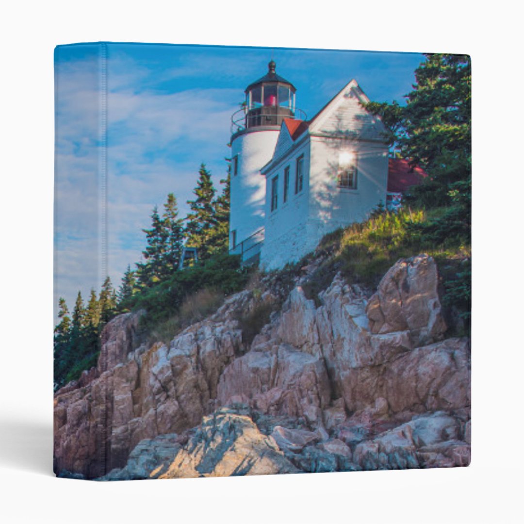 Morning Sun At Bass Harbor Lighthouse 3 Ring Binder | Zazzle