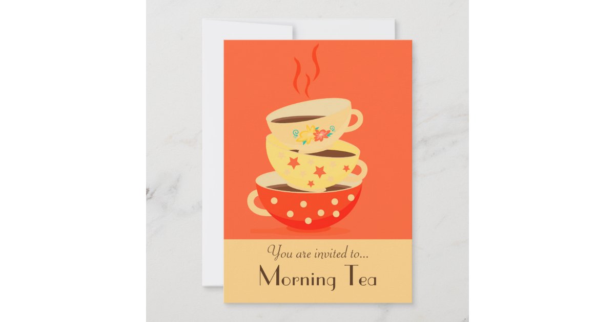 Morning Tea retro tea cups party Invitation | Zazzle