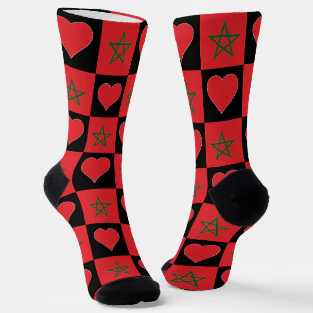 Moroccan Flag Heart Pattern Morocco National Pride Socks | Zazzle
