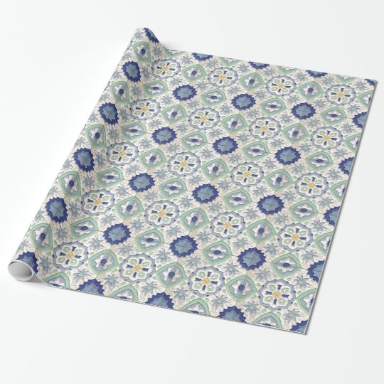 Moroccan Green and Blue Print Wrapping Paper | Zazzle.com