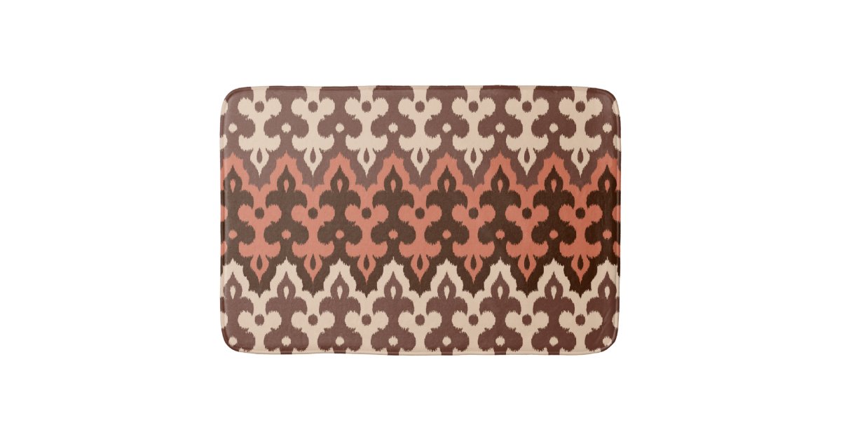 Moroccan Ikat Damask, Brown, Taupe & Rust Bathroom Mat | Zazzle