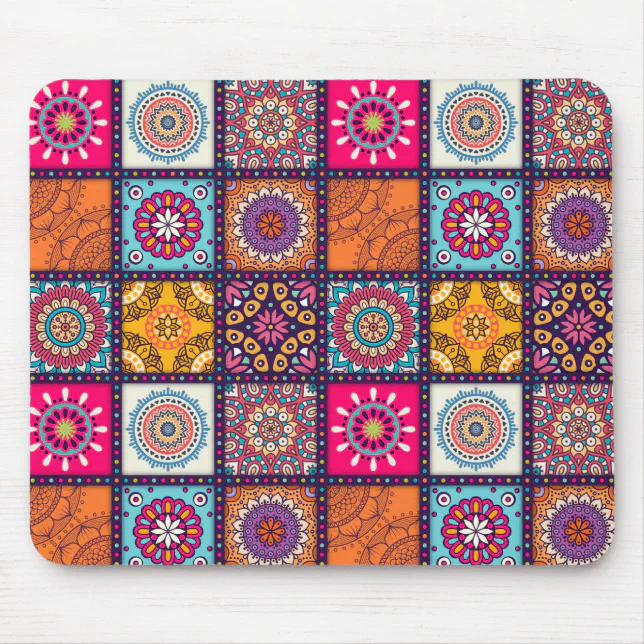 Moroccan mandala colorful ethnic mouse pad | Zazzle