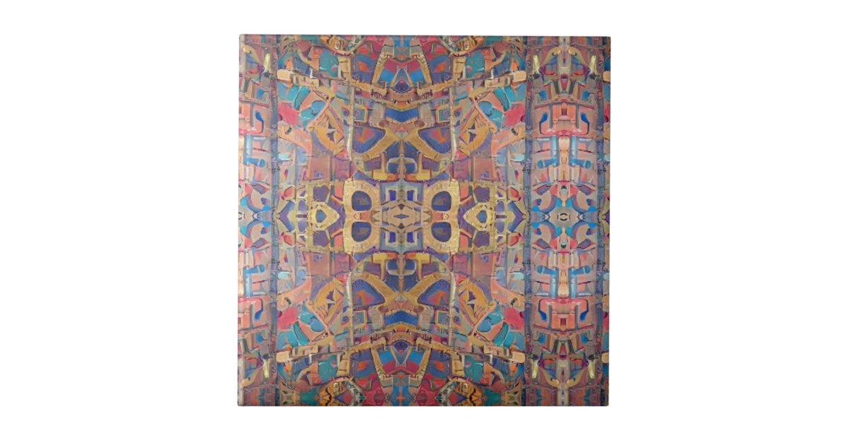 Moroccan mosaic red gold turquoise geometric art c ceramic tile | Zazzle