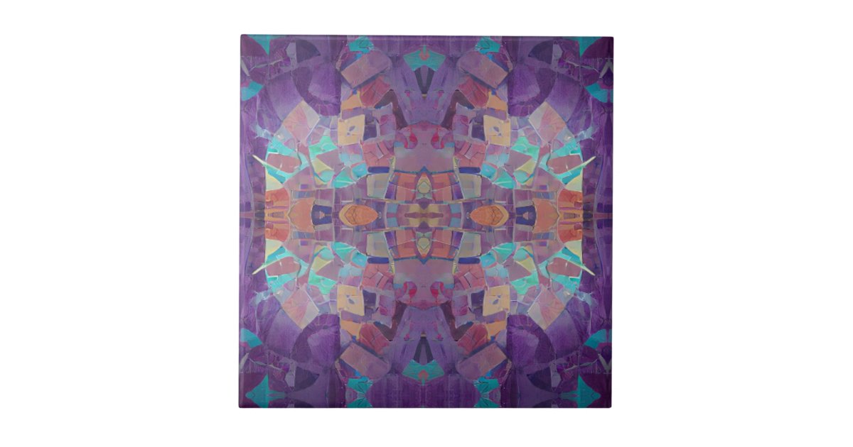 Moroccan mosaic red purple turquoise geometric art ceramic tile | Zazzle