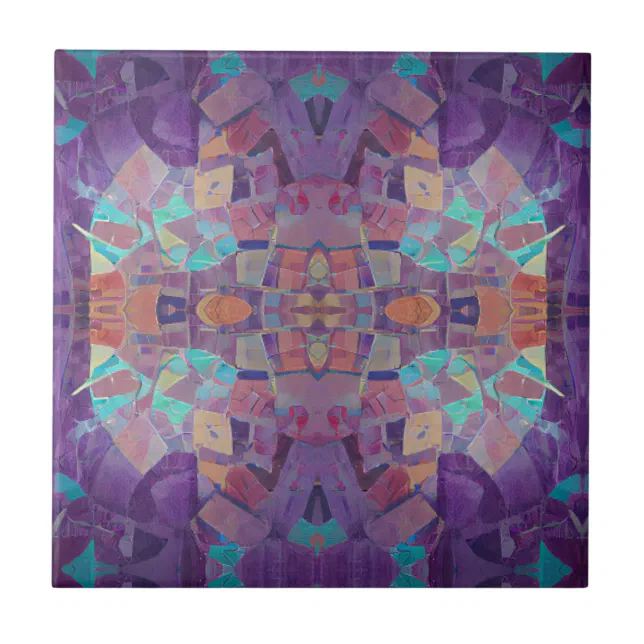 Moroccan mosaic red purple turquoise geometric art ceramic tile | Zazzle