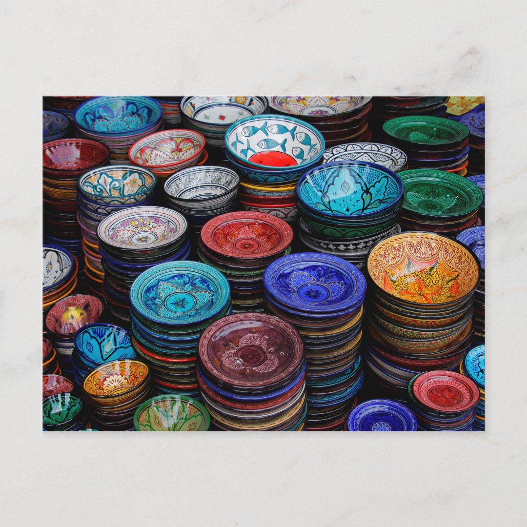 Moroccan Plates At Market Postcard | Zazzle