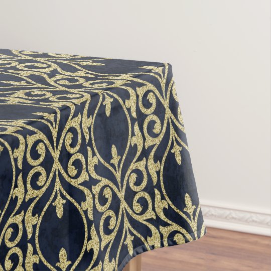 Moroccan Print flourish navy blue gold Tablecloth | Zazzle.com