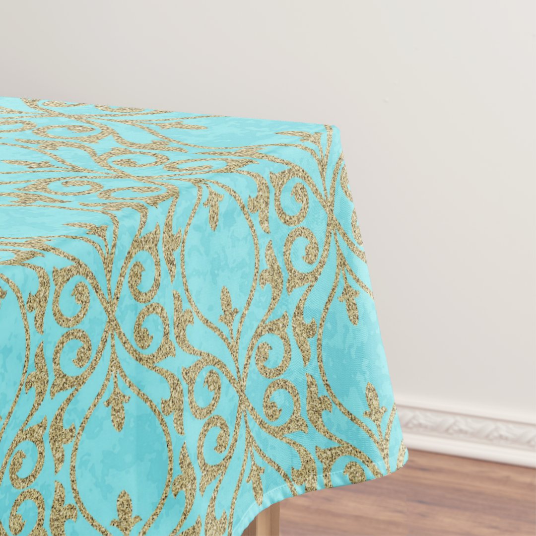 Moroccan Print flourish turquoise aqua gold Tablecloth | Zazzle