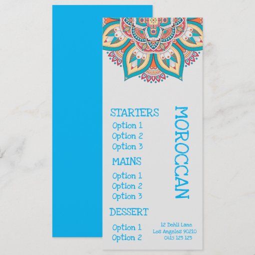 Moroccan restaurant dinner menu | Zazzle