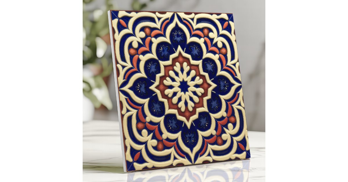 Moroccan Star Medallion Cobalt Blue Terracotta Ceramic Tile | Zazzle