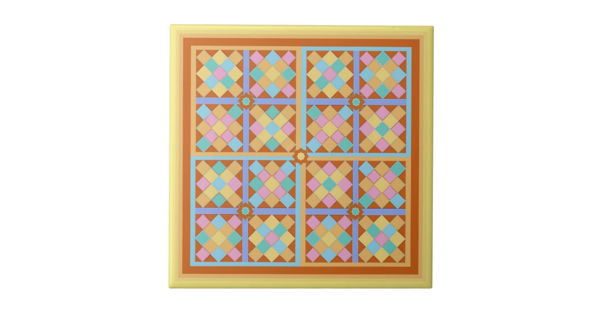 Moroccan style geometric square on light yellow tile | Zazzle