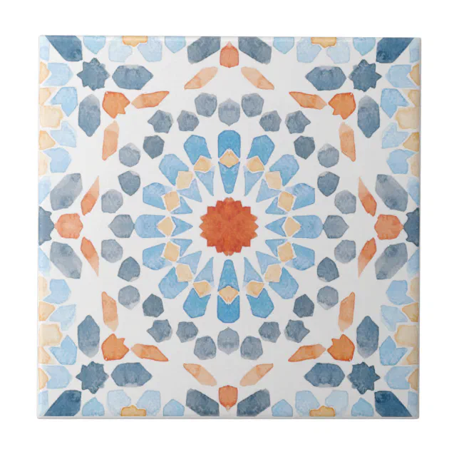 Moroccan style tile in orange and blue | Zazzle