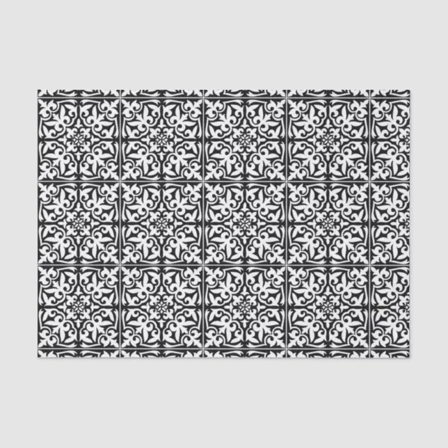 Moroccan tile - black with white background tissue paper | Zazzle