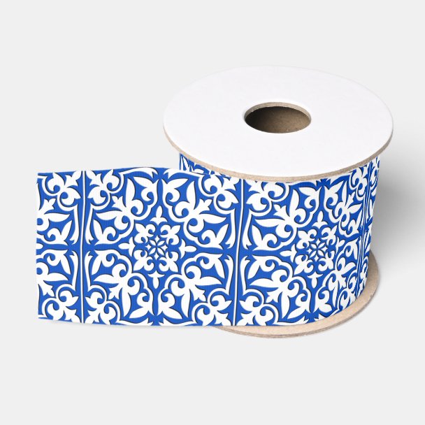 Moroccan tile - cobalt blue and white fabric | Zazzle