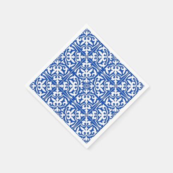 Moroccan tile - cobalt blue and white paper napkins | Zazzle