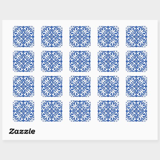 Moroccan tile - cobalt blue and white square sticker | Zazzle