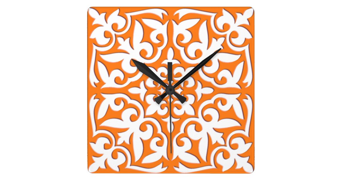 Moroccan tile - coral orange and white square wall clock | Zazzle.com