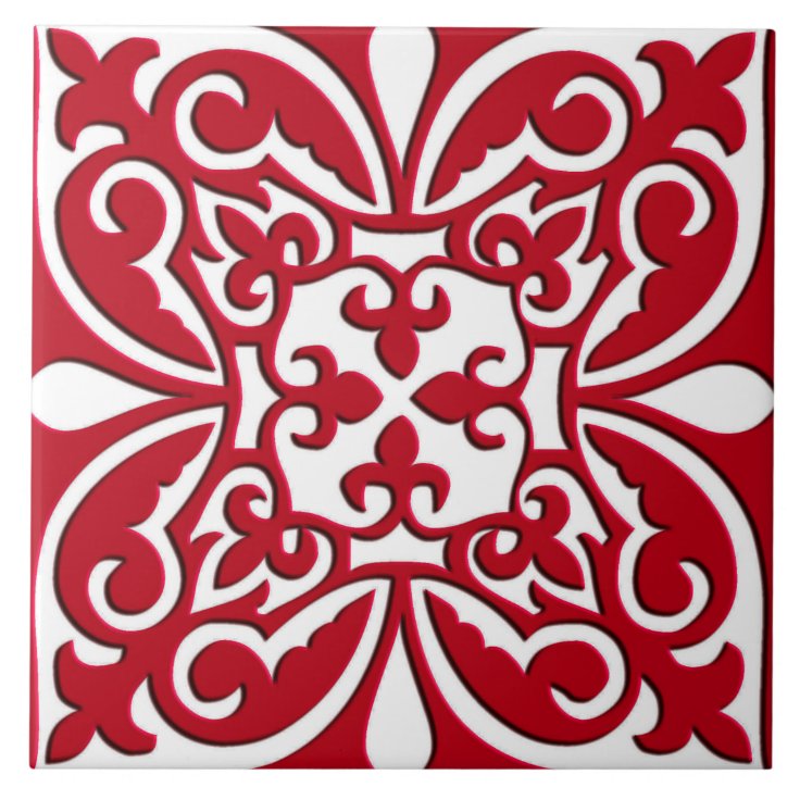 Moroccan tile - dark red and white | Zazzle