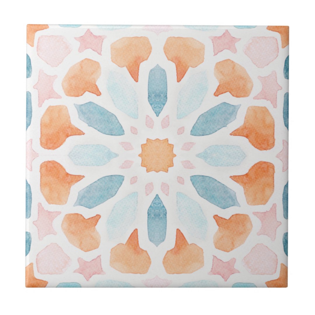 Moroccan tile in blue and orange | Zazzle