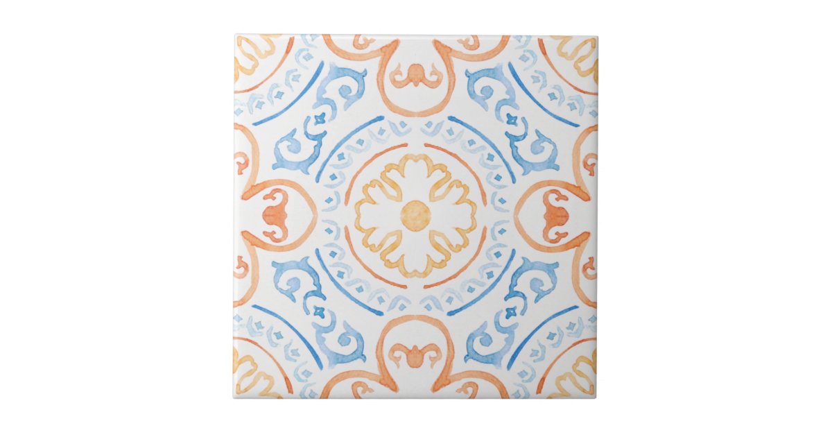 Moroccan tile in blue and orange | Zazzle