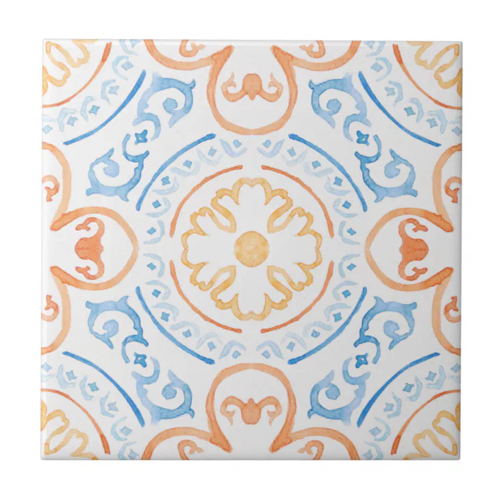 Moroccan tile in blue and orange | Zazzle