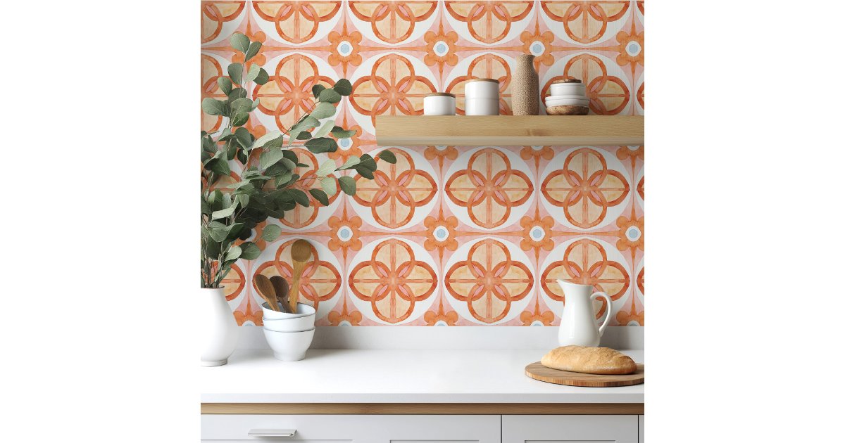 Moroccan tile in orange watercolor | Zazzle