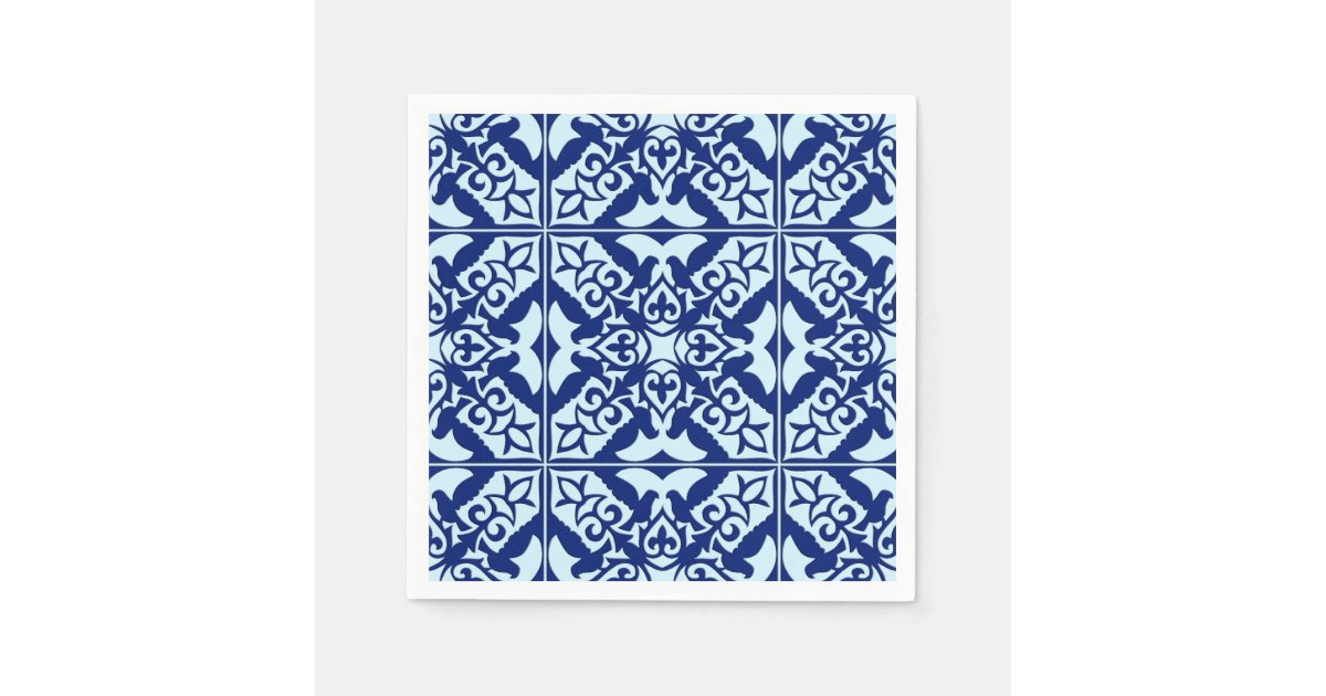 Moroccan tile - navy and light blue paper napkins | Zazzle