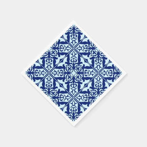 Moroccan tile - navy and light blue paper napkins | Zazzle