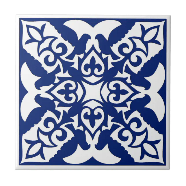 Moroccan Tile, Navy Blue and White Ceramic Tile | Zazzle