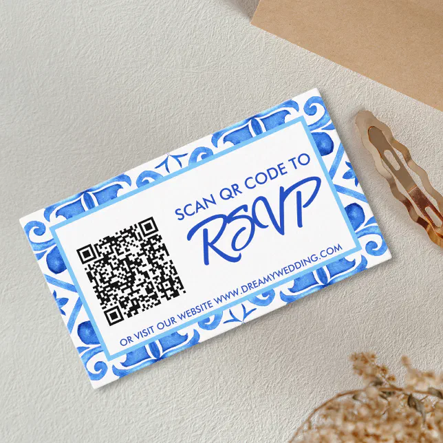 Moroccan Tile Pattern Wedding RSVP QR Code Enclosure Card | Zazzle