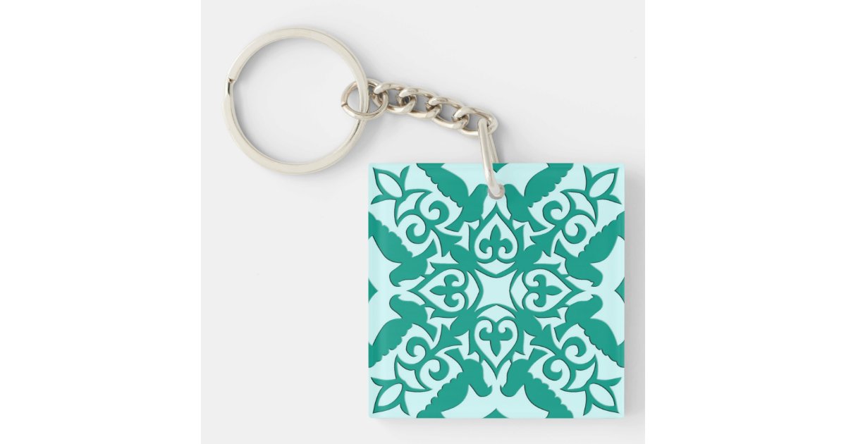 Moroccan tile - turquoise and aqua keychain | Zazzle