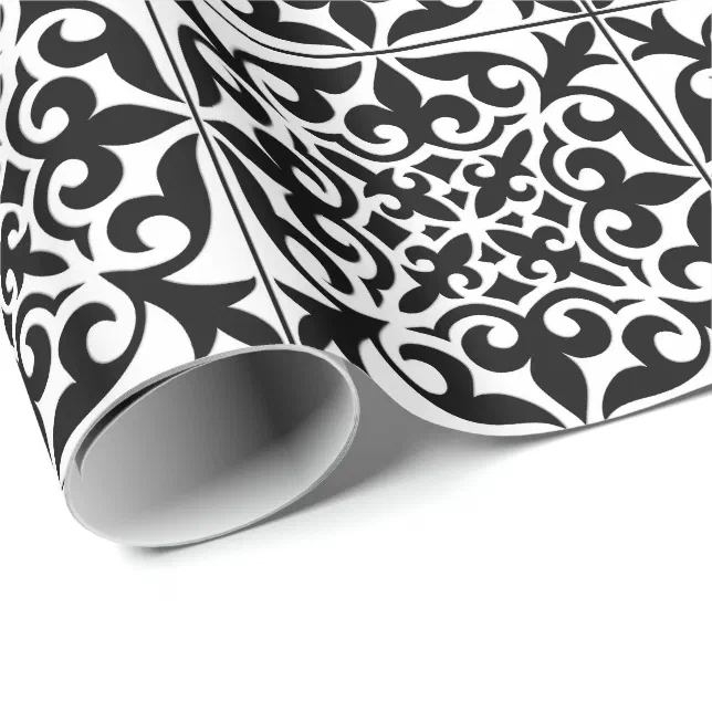 Moroccan tile - white with black background wrapping paper | Zazzle