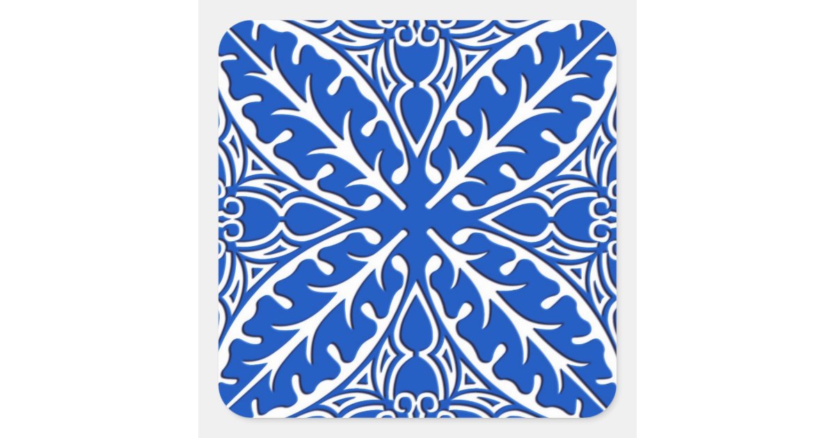 Moroccan tiles - cobalt blue and white square sticker | Zazzle