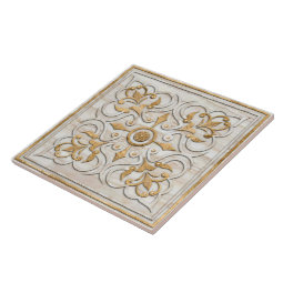 Moroccan Travertine Marble & Gold Ceramic Tile | Zazzle