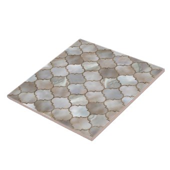 Moroccan trellis Pearl and Gold Ceramic Tile | Zazzle