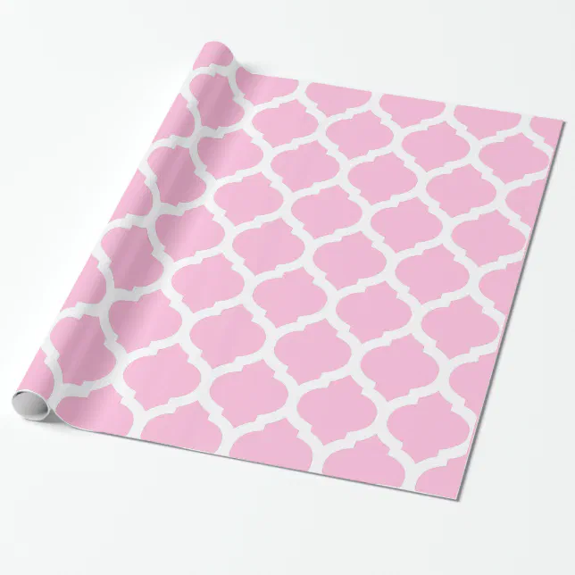 Moroccan trellis pink and white patterned wrap wrapping paper | Zazzle