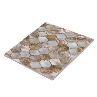 Moroccan trellis White marble and gold Ceramic Tile | Zazzle