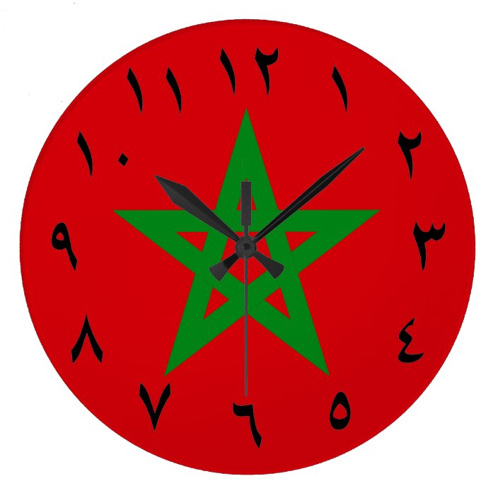 Morocco Flag Arabic Numbers Large Clock | Zazzle.com