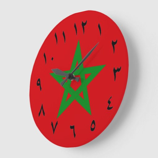 Morocco Flag Arabic Numbers Large Clock | Zazzle