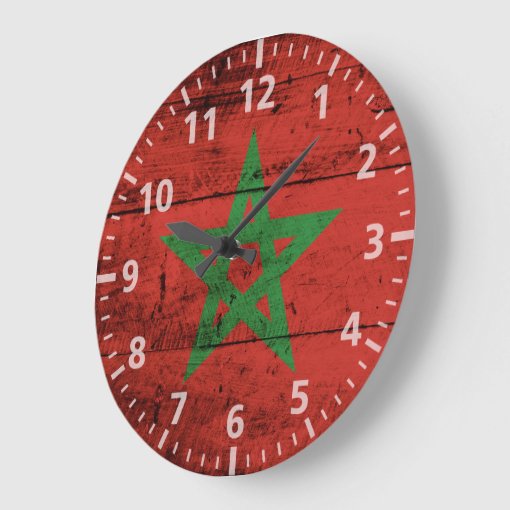Morocco Flag on Old Wood Grain Large Clock | Zazzle