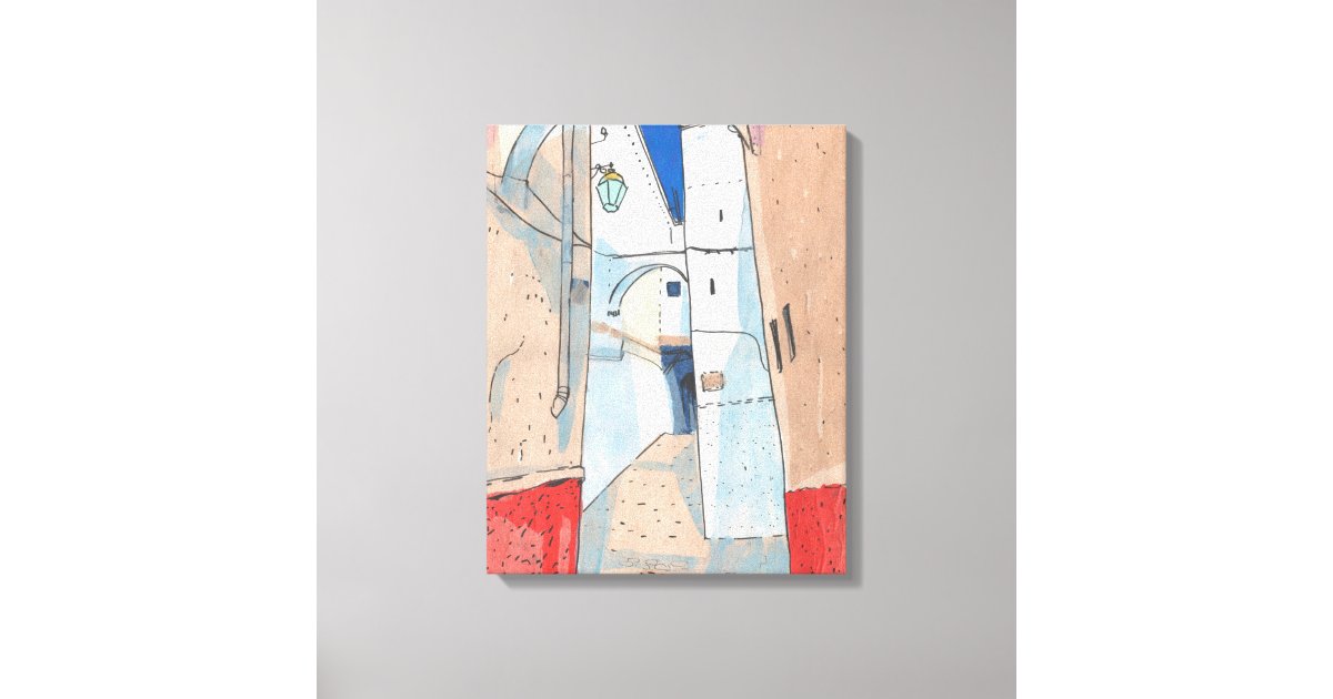 Morocco Street Cityscape Paper Collage Sketch Art Canvas Print | Zazzle