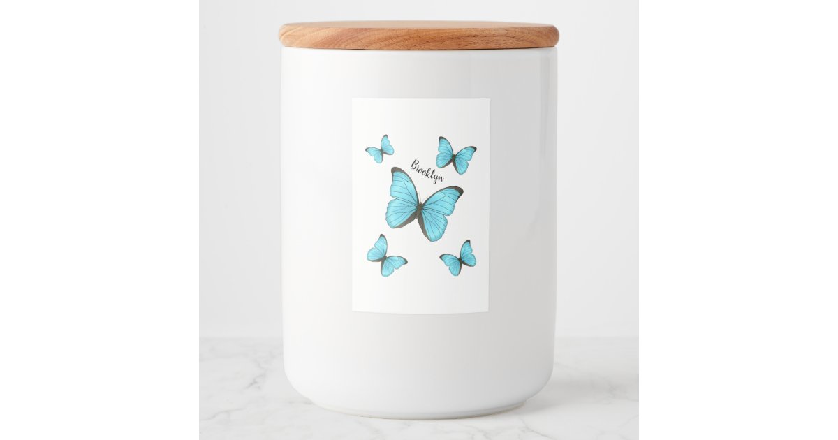 Morpho butterflies cartoon illustration food label | Zazzle