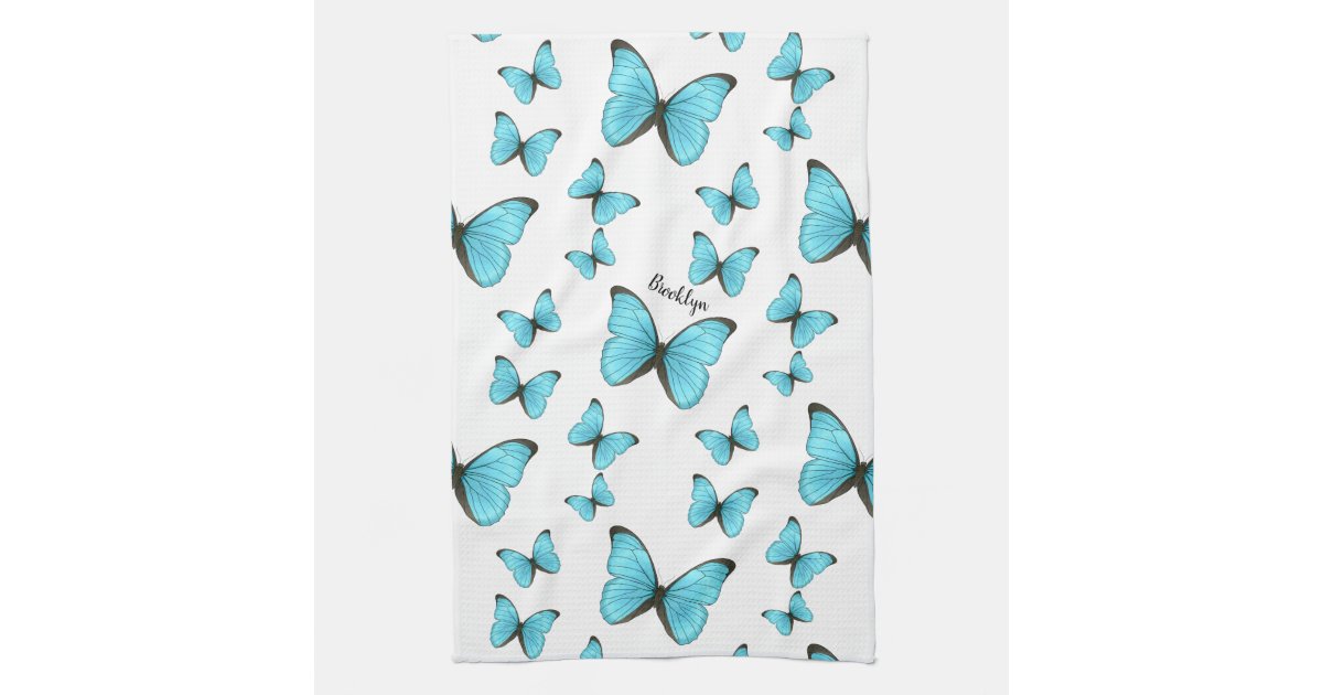 Morpho butterflies cartoon illustration kitchen towel | Zazzle