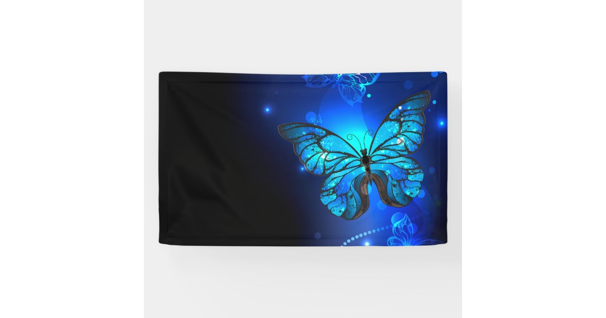Morpho Butterfly in the Dark Background Banner | Zazzle