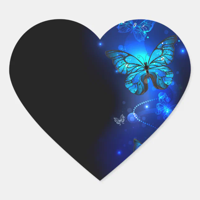 Morpho Butterfly in the Dark Background Heart Sticker | Zazzle