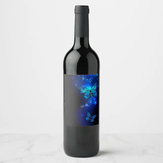 Morpho Butterfly in the Dark Background Wine Label | Zazzle