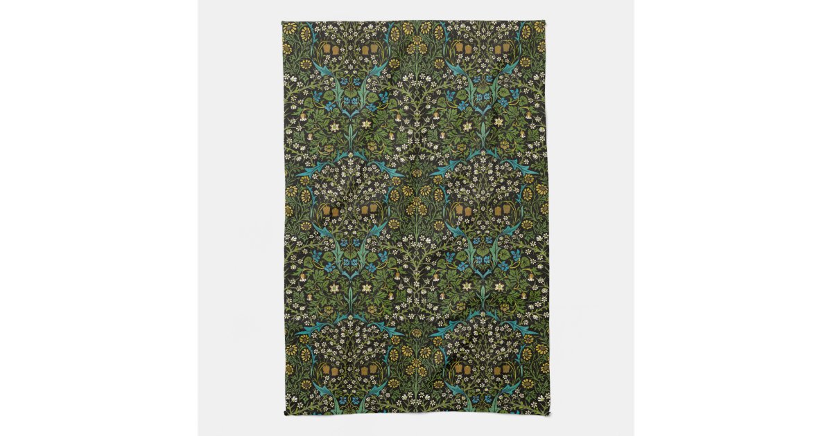Morris Black Background Vintage Blackthorn Pattern Kitchen Towel | Zazzle
